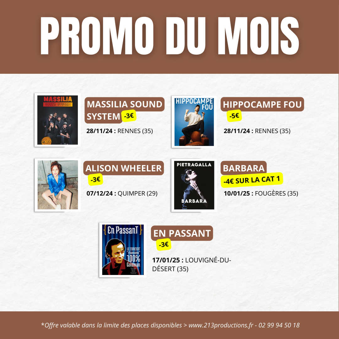 213 Productions - Billetterie & producteur de spectacle Grand Ouest